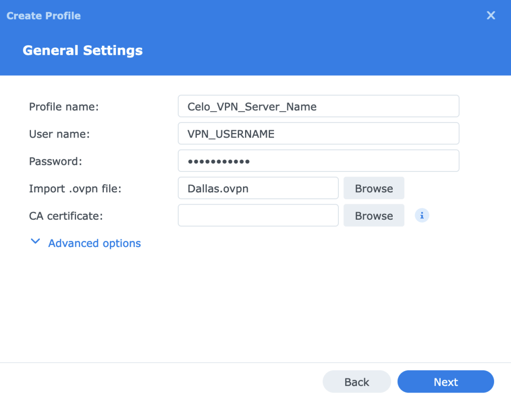 Synology OpenVPN | Celo VPN Help Center